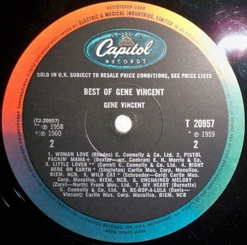 GENE VINCENT Best Of Gene Vincent Vinyl Record LP Capitol 1967